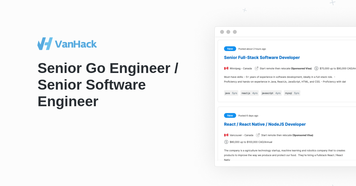 Senior Go Engineer / Senior Software Engineer - VanHack